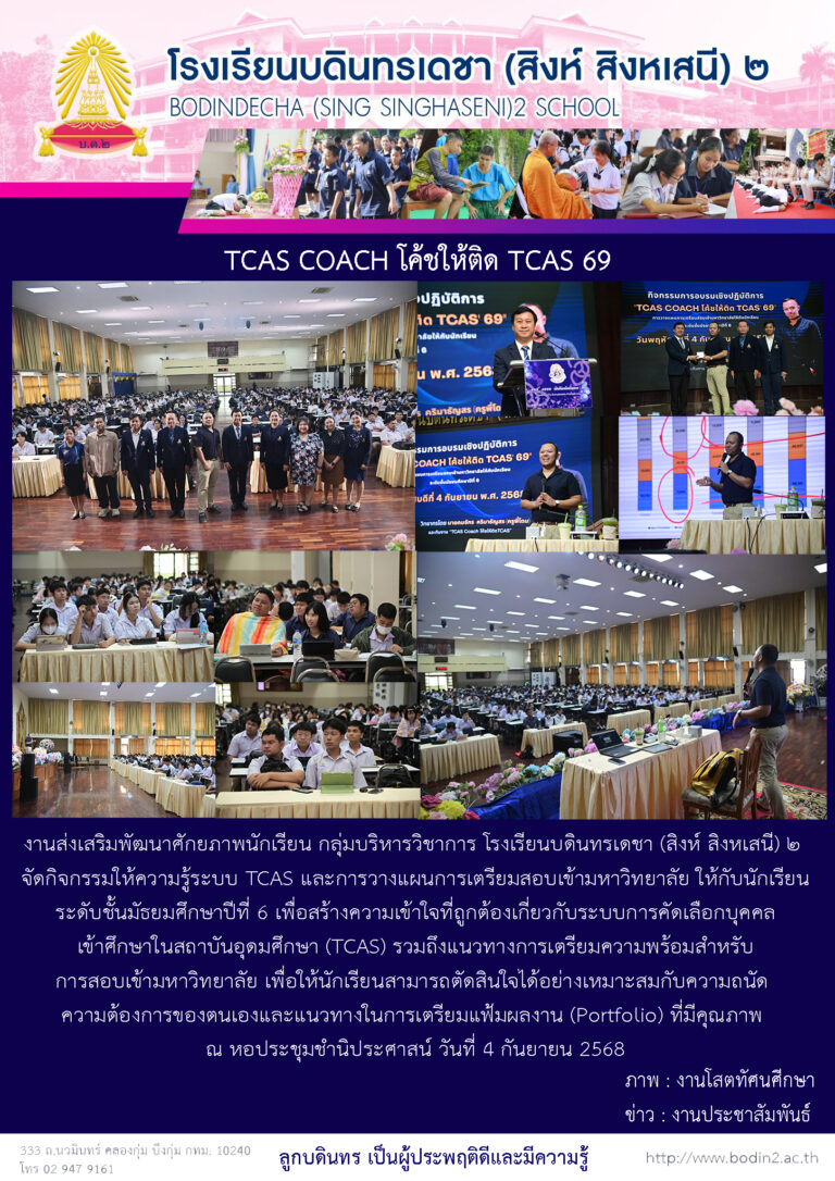 TCAS COACH โค้ชให้ติด TCAS 69 – บดินทรเดชา (สิงห์ สิงหเสนี) ๒ สํานักงานเขตพื้นที่การศึกษา ...